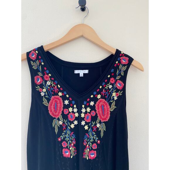 Caite | Dresses | Caite Black With Colorful Embroidered Flowers ...